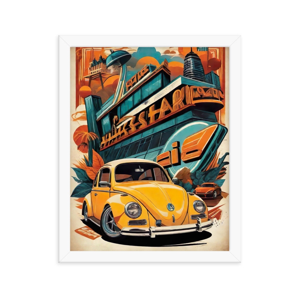 Poster Yellow Volkswagen Beetle Framed Poster Vintage Car Classic Car ...