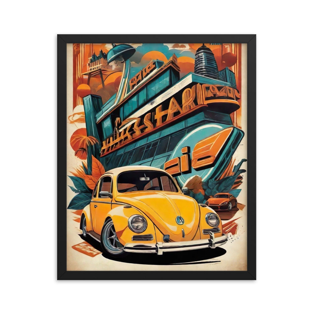 Poster Yellow Volkswagen Beetle Framed Poster Vintage Car Classic Car ...