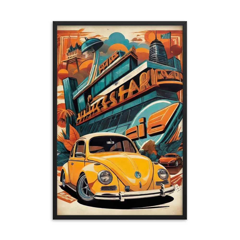 Poster Yellow Volkswagen Beetle Framed Poster Vintage Car Classic Car ...