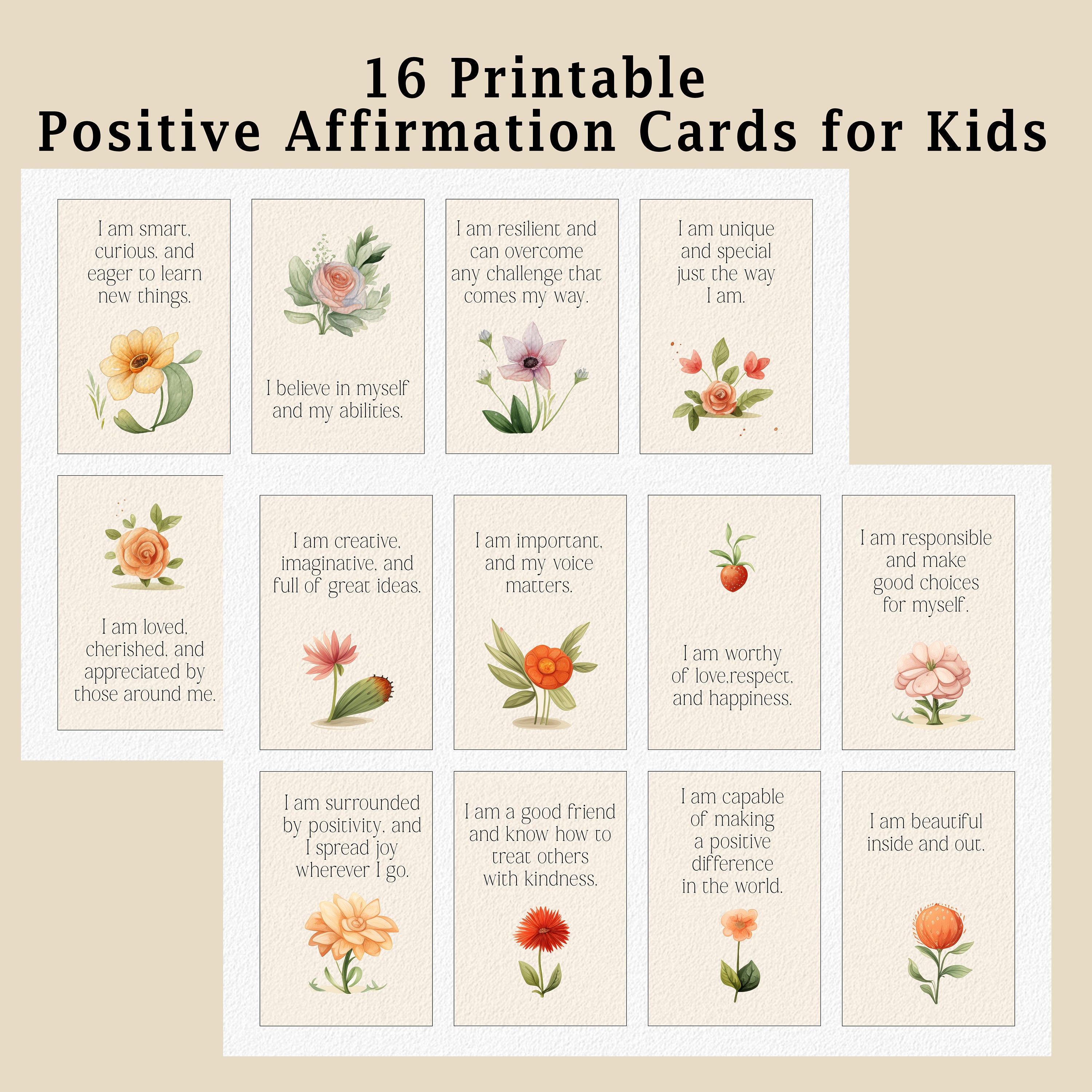 16 Printable Positive Affirmation Cards for Kids Motivational Cards for ...