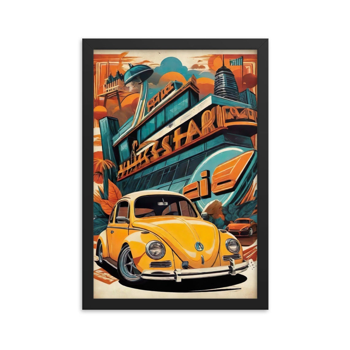 Poster Yellow Volkswagen Beetle Framed Poster Vintage Car Classic Car ...