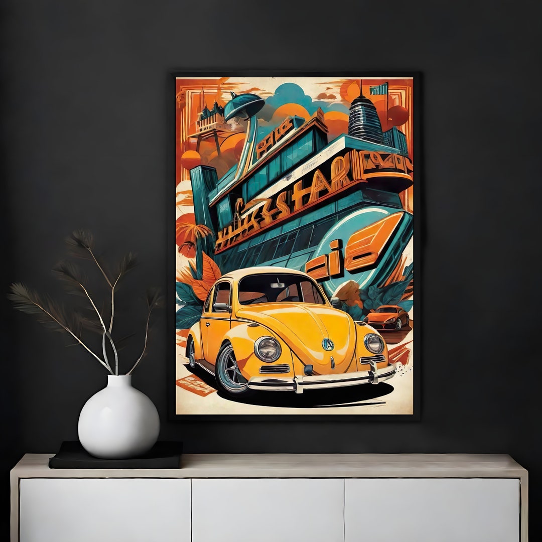 Poster Yellow Volkswagen Beetle Framed Poster Vintage Car Classic Car ...