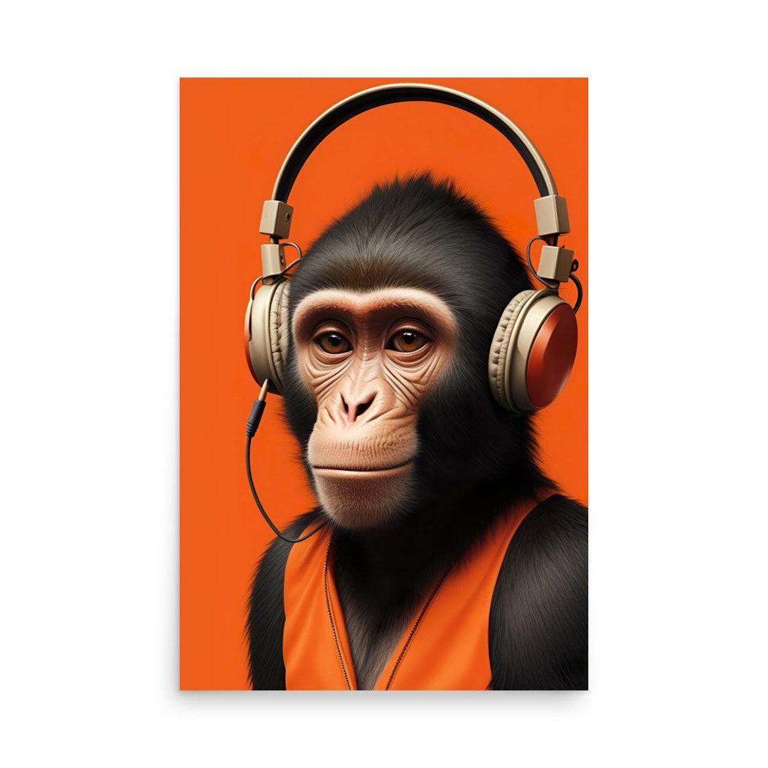 Poster Monkey Wall Art Animal Poster Music Print Funny Animal - Etsy