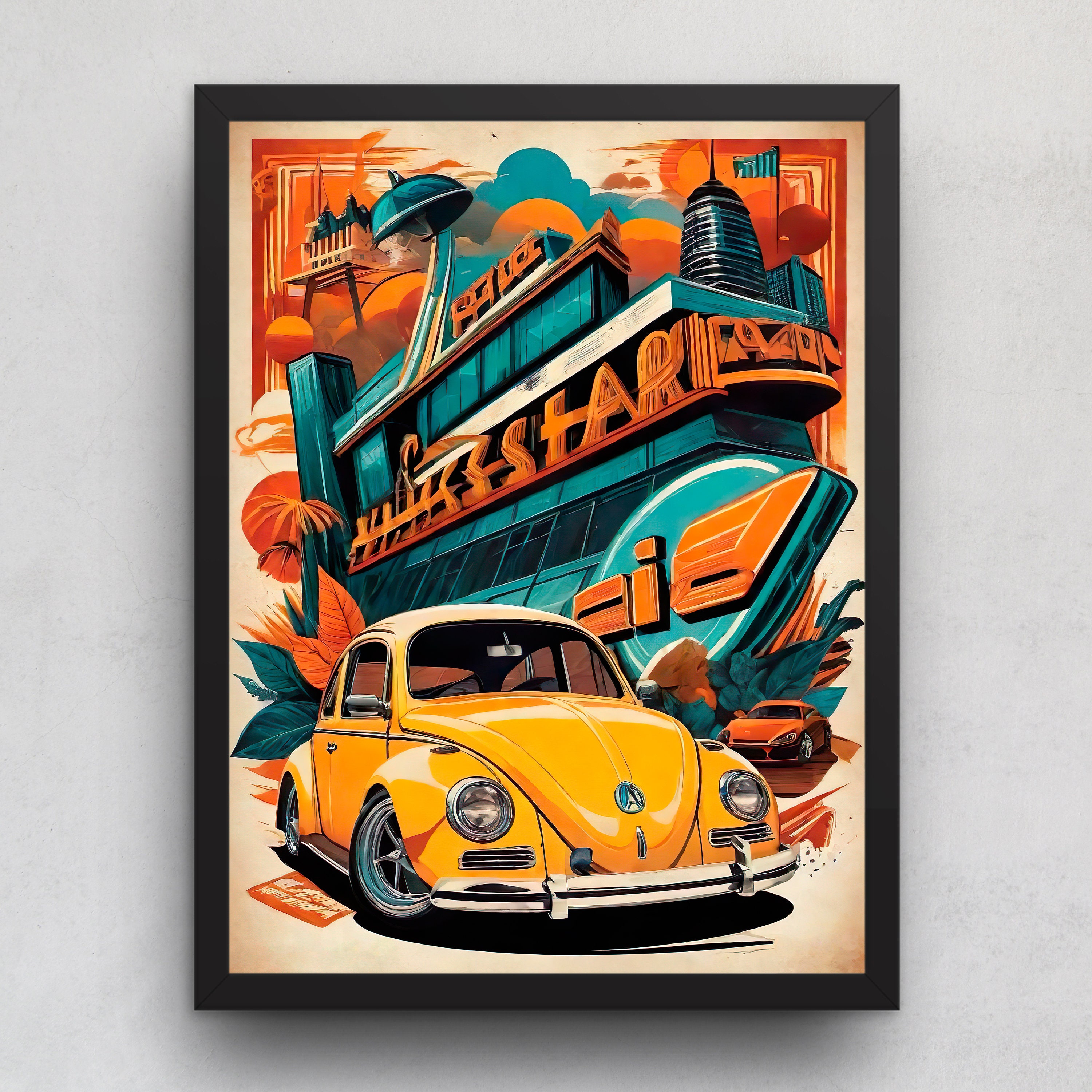 Poster Yellow Volkswagen Beetle Framed Poster Vintage Car Classic Car ...