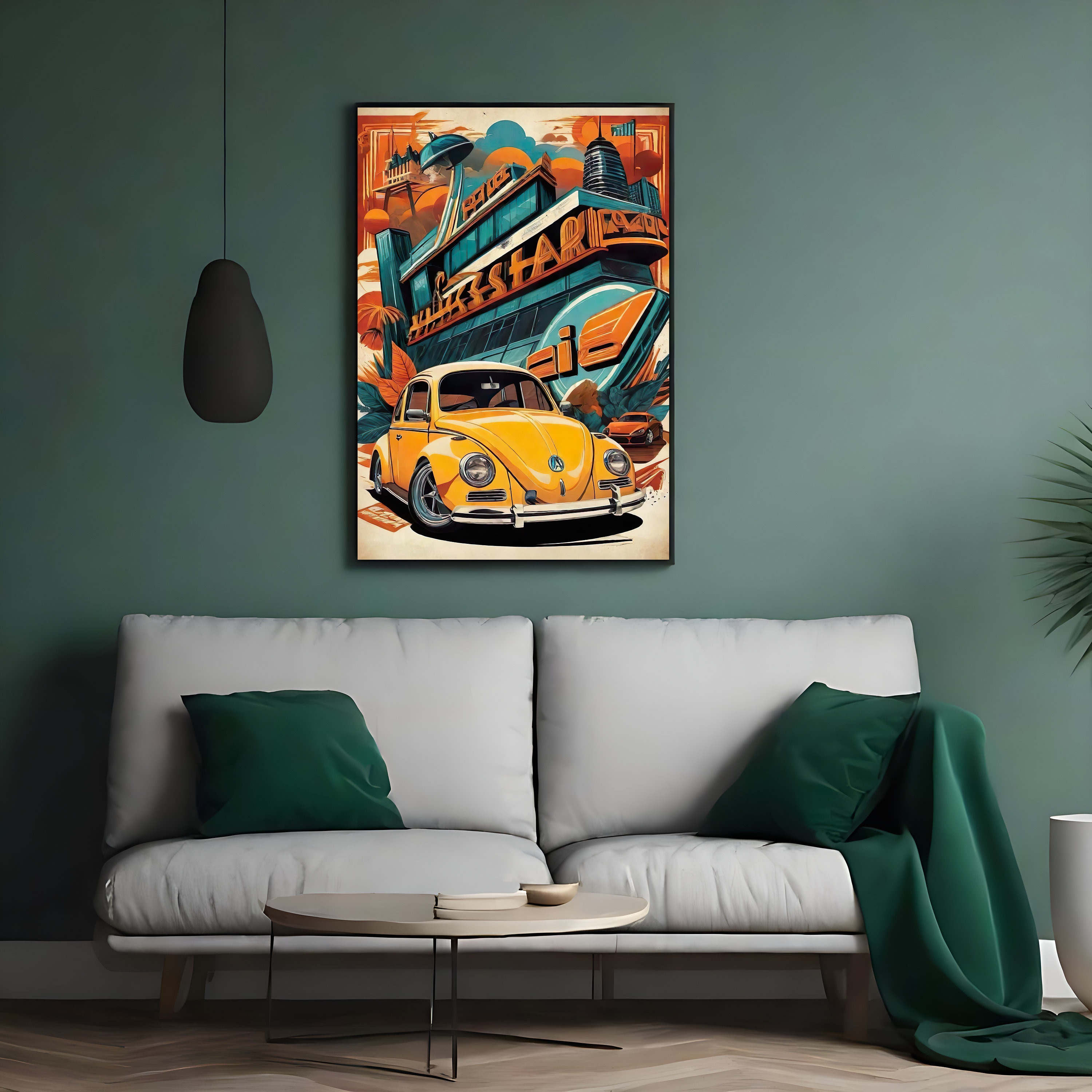 Poster Yellow Volkswagen Beetle Framed Poster Vintage Car Classic Car ...