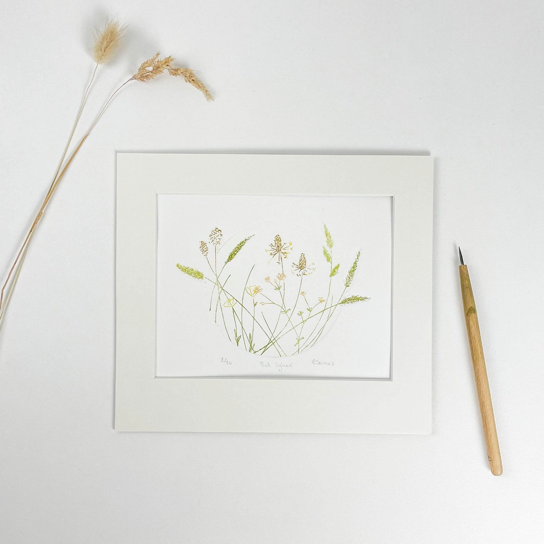 Wildflower Fine Art Print, Drypoint Etching Art, Wildflower ...