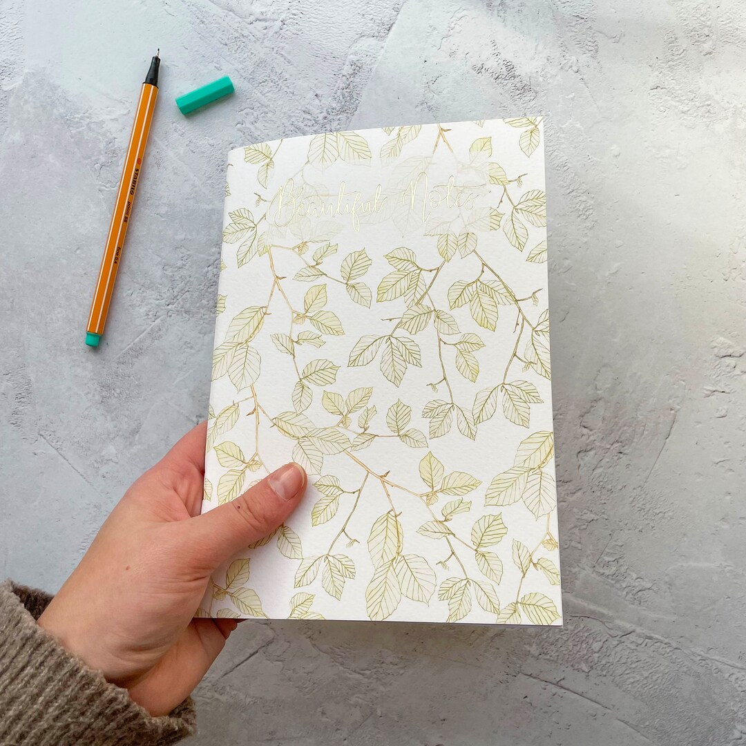 A5 Leafy Notebook With Lined Pages, Hand Foil Pressed Detailing, Leaf ...