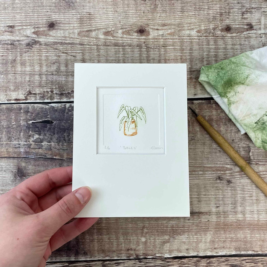Mini Plant Print Small Wall Art Drypoint Etching Print - Etsy
