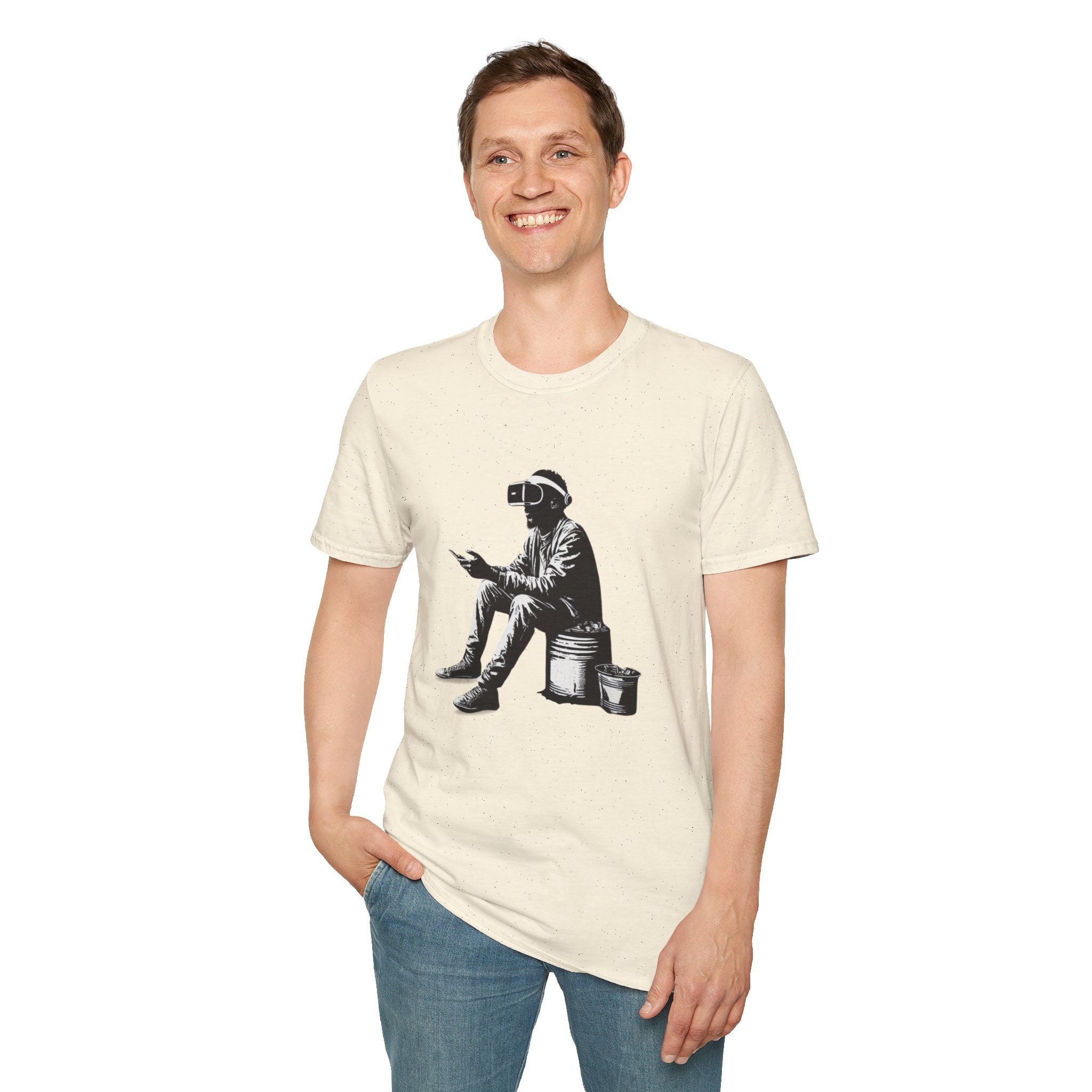 Tech-savvy Homeless VR Explorer Graphic Tee, Virtual Reality Adventure ...