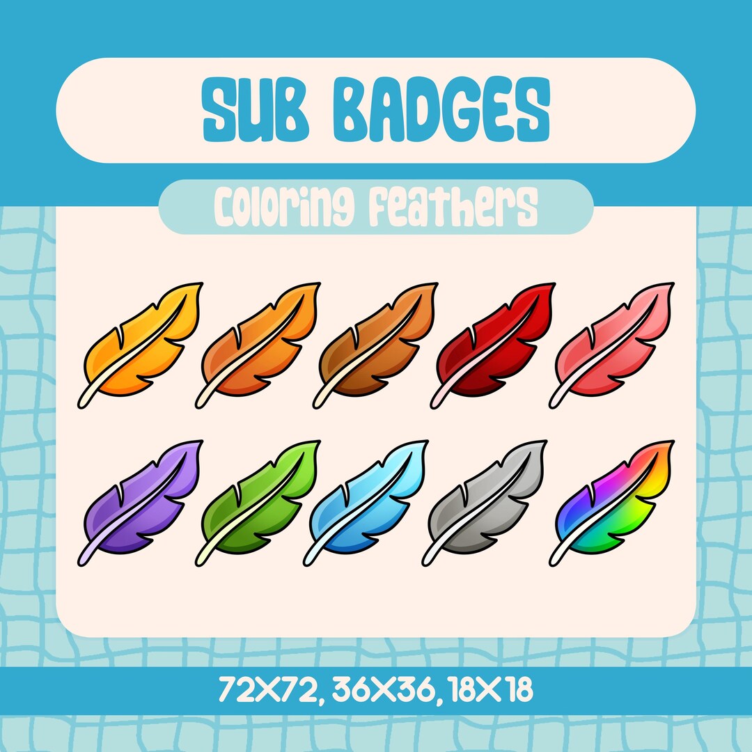 Colorful Bird Feather Sub Badges for Twitch, Cute Rainbow Feather Badge ...