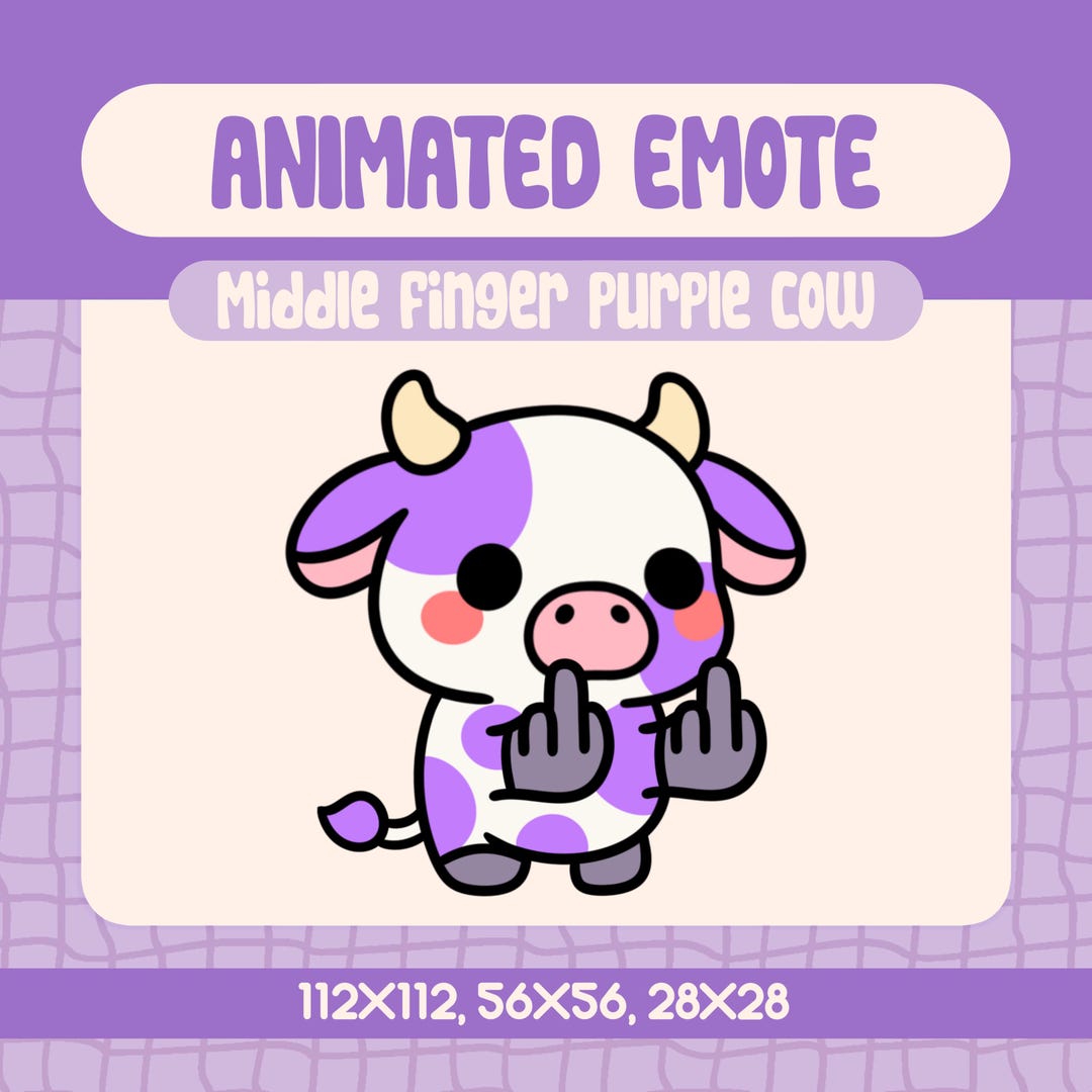 Kawaii Purple Cow Middle Finger Animated Emote (digital Download) - Etsy