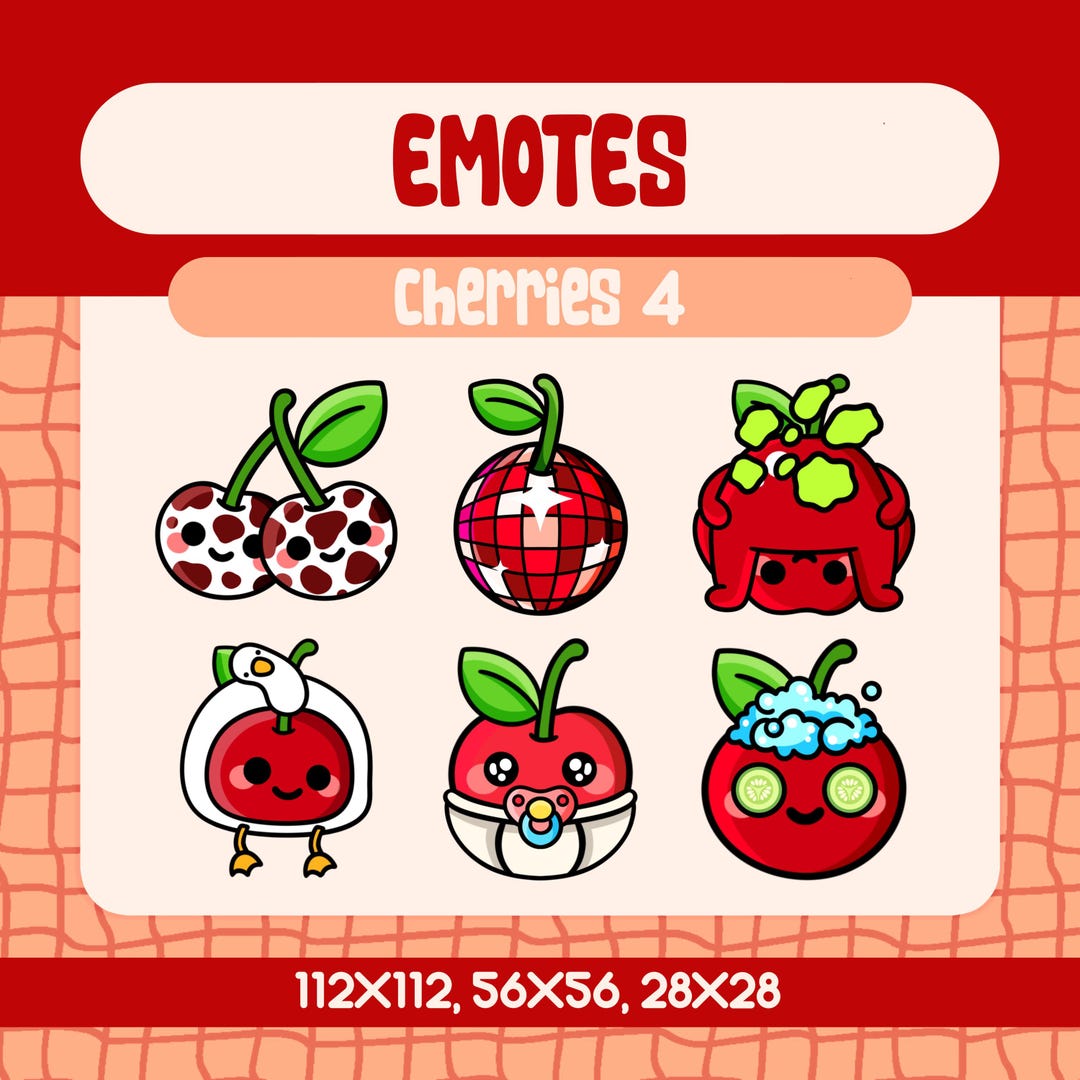 6 Kawaii Cherry Emotes Pack for Twitch and Discord, Fun Fruity Cherry ...