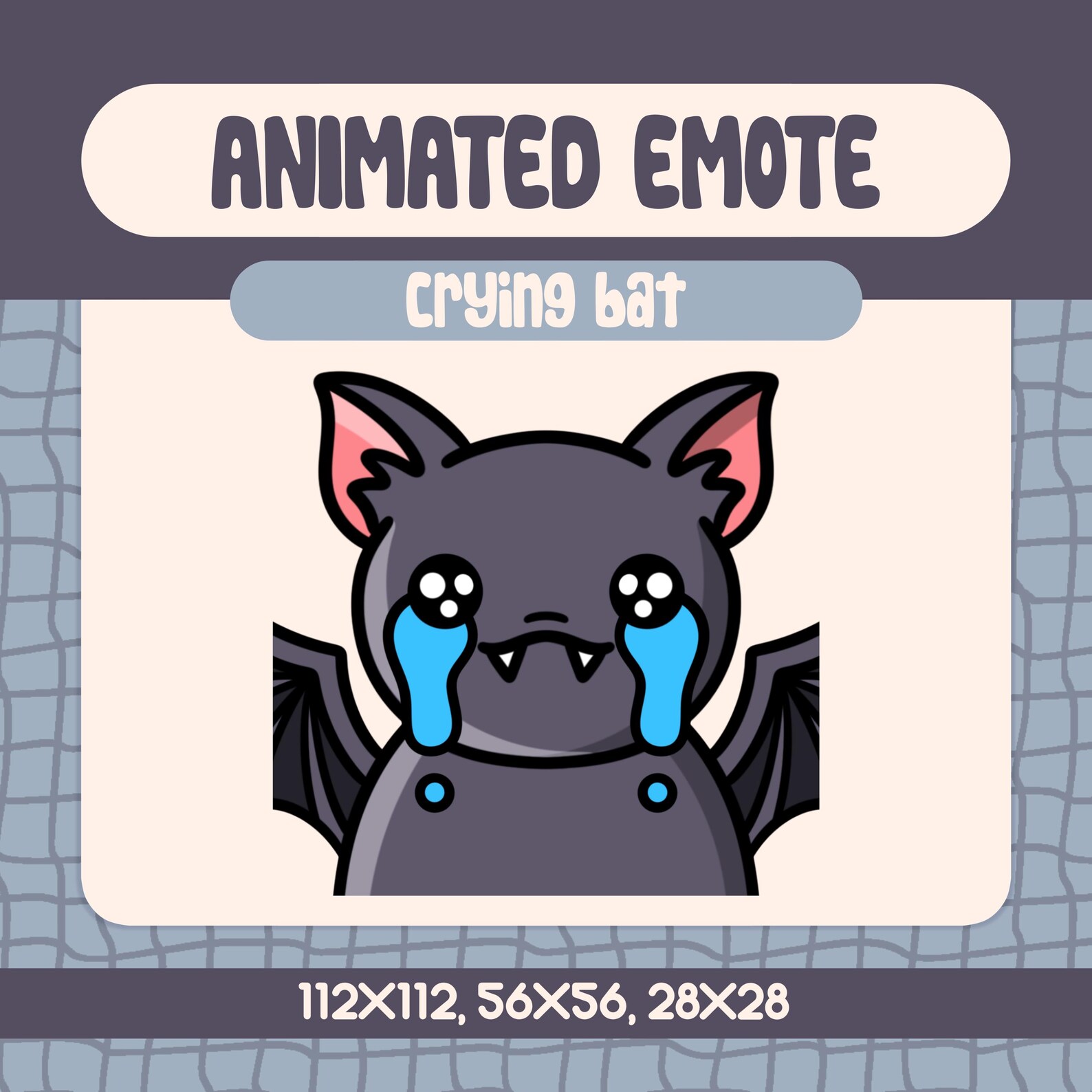 Kawaii Crying Bat Animated Emote for Twitch and Discord, Cute Sad Bat ...