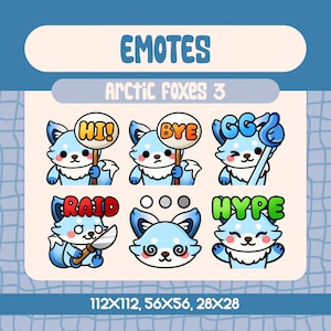 6 Kawaii Arctic Fox Emotes Pack for Twitch and Discord, Cute Blue Fox ...
