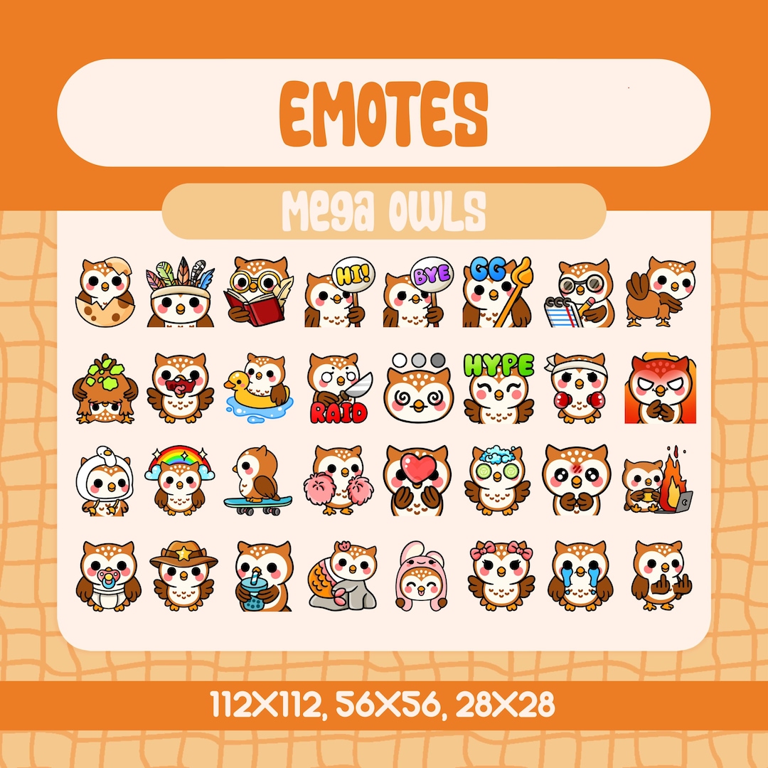 32 Mega Owl Emotes Pack for Twitch and Discord Streamers, Cute Kawaii ...
