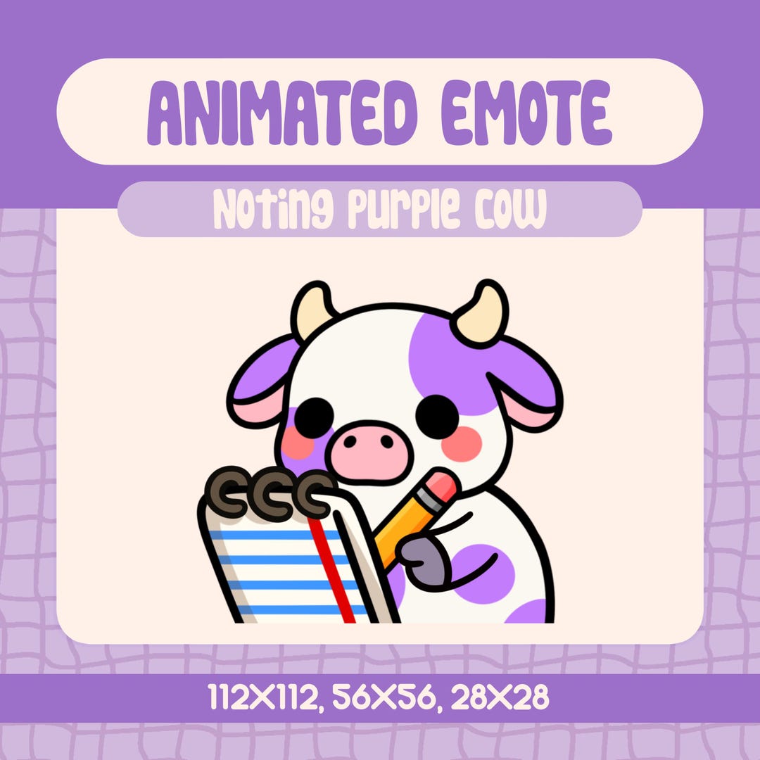 Kawaii Noting Purple Cow Animated Emote for Twitch and Discord, Cute ...
