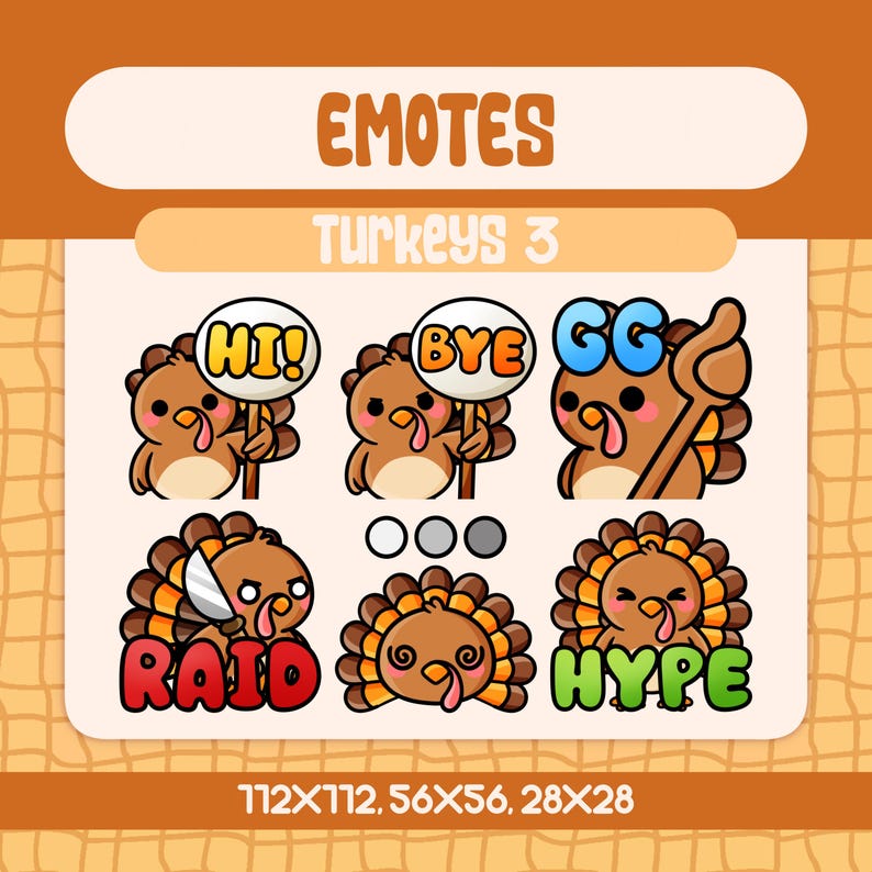 6 Kawaii Turkey Emotes Pack for Twitch and Discord, Funny Thanksgiving ...