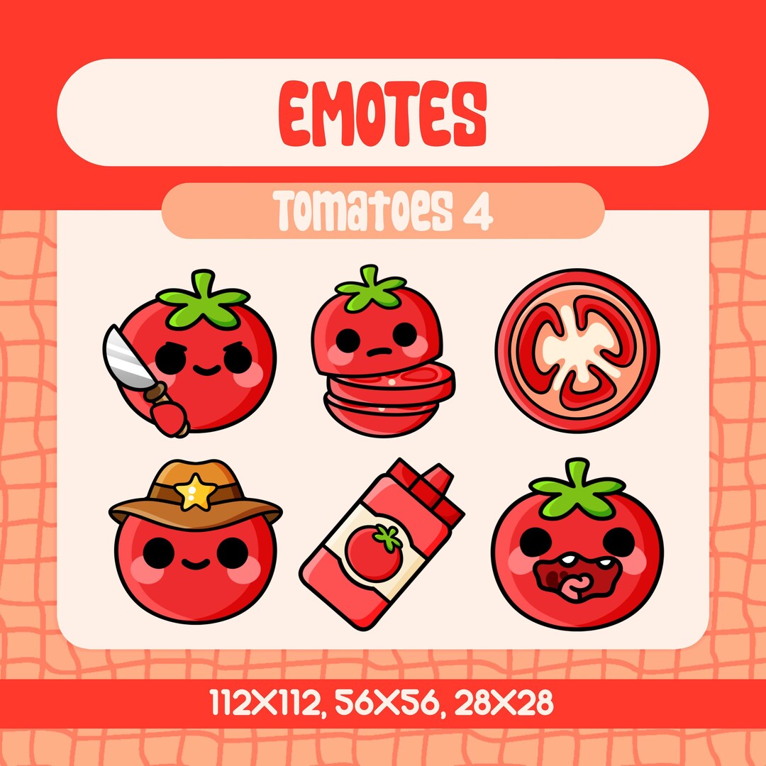 6 Kawaii Tomato Emotes Pack for Twitch and Discord, Funny Red Veggie ...
