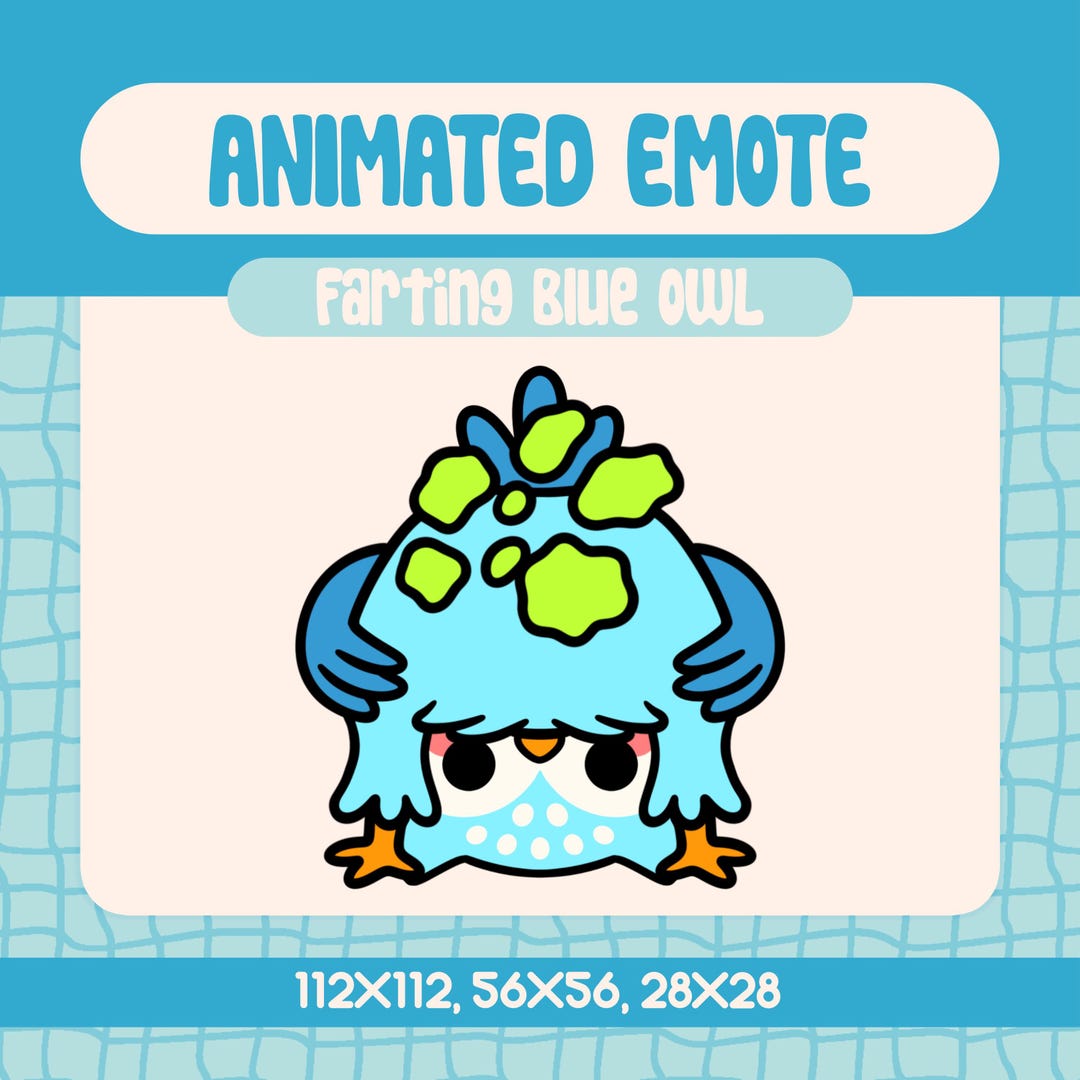Kawaii Farting Blue Owl Animated Emote for Twitch, Funny Bird Gas Emote ...