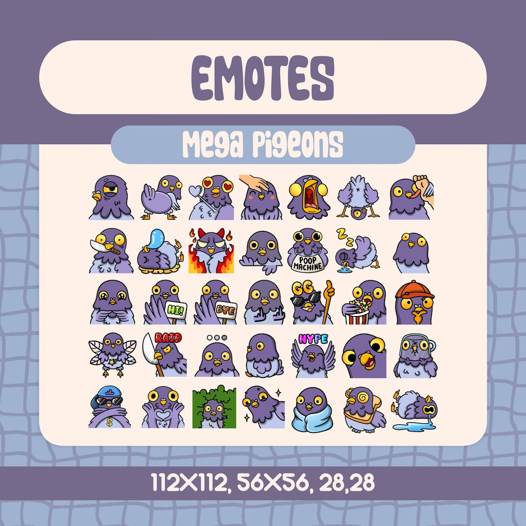 35 Mega Pigeon Emote Pack for Twitch, Cute Bird Streaming Emotes ...