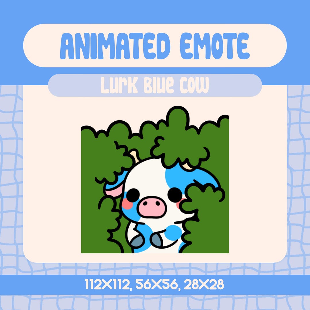 Kawaii Lurk Blue Cow Animated Emote for Twitch and Discord, Bush Hiding ...