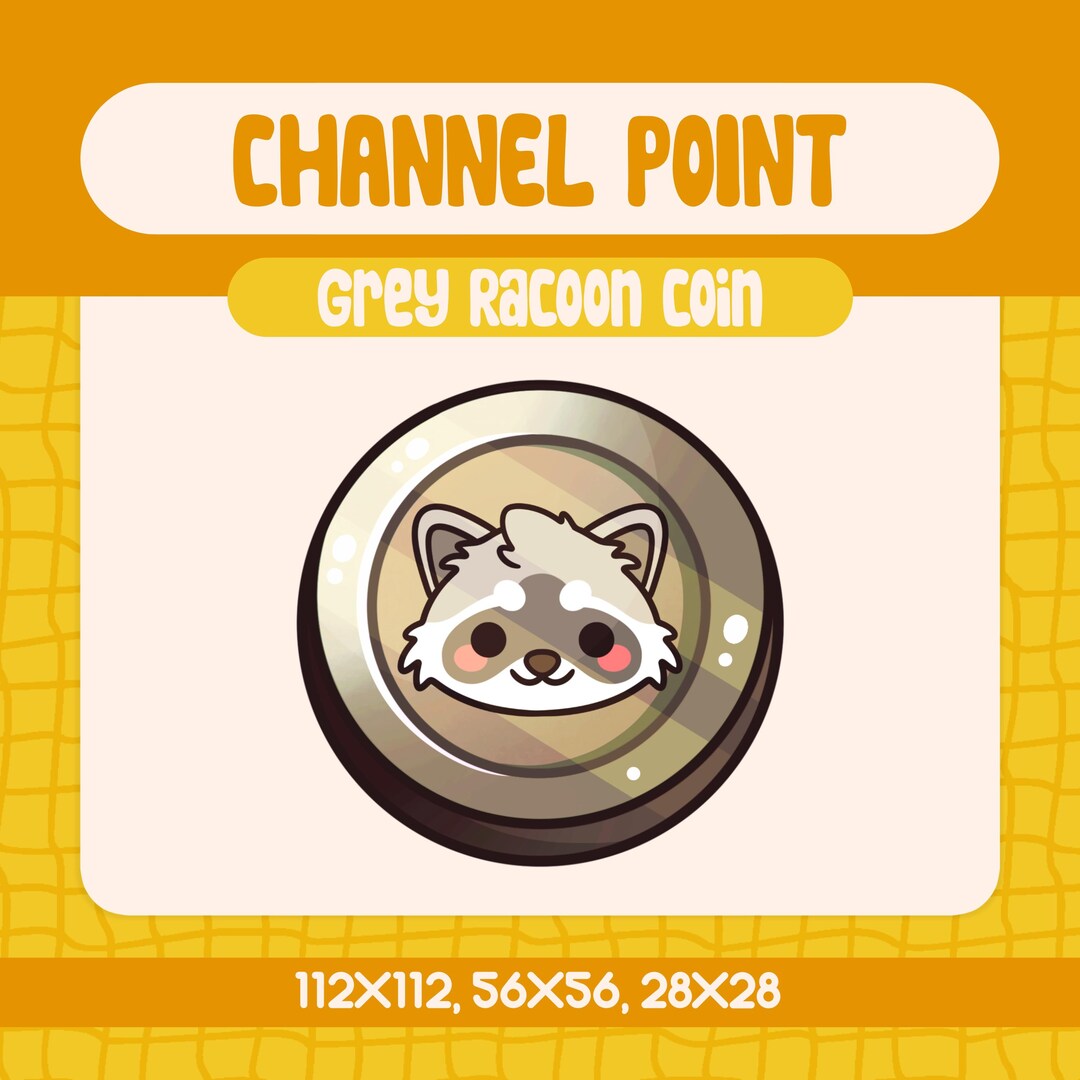 Kawaii Colored Grey Raccoon Coin Channel Point Icon for Twitch ...