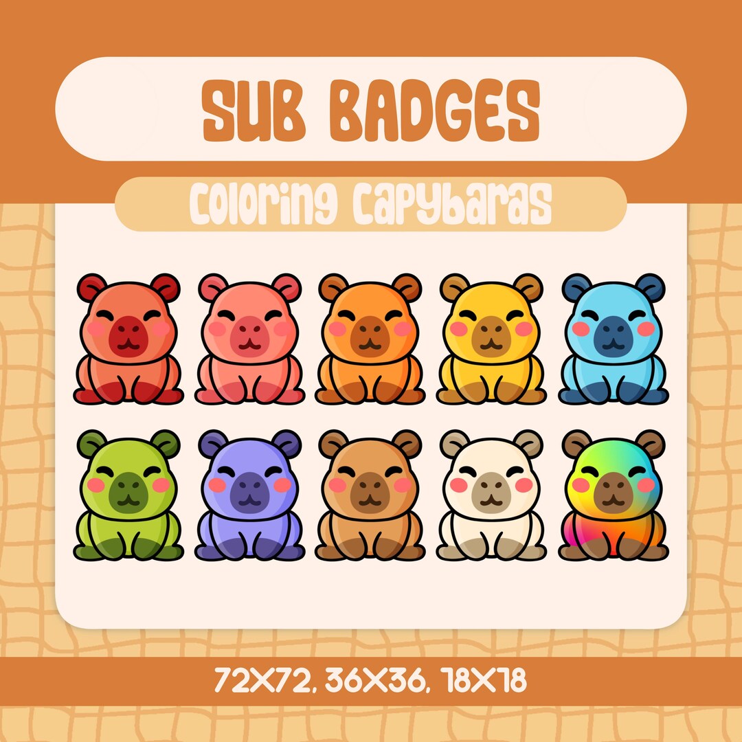 Colorful Capybara Twitch Sub Badges, Cozy Animal Badges (digital ...