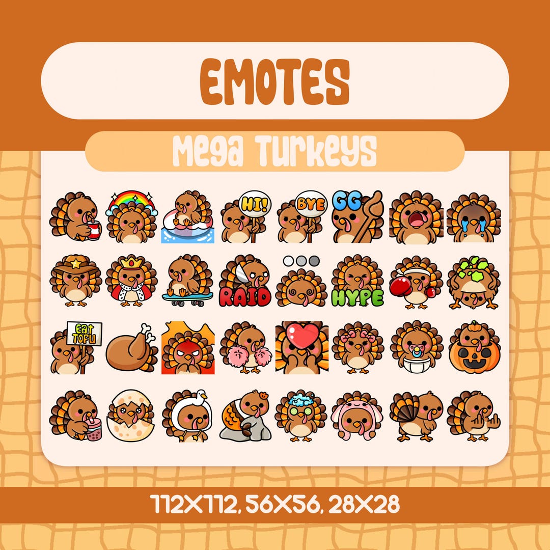 32 Mega Kawaii Turkey Emotes Pack for Twitch and Discord, Funny ...