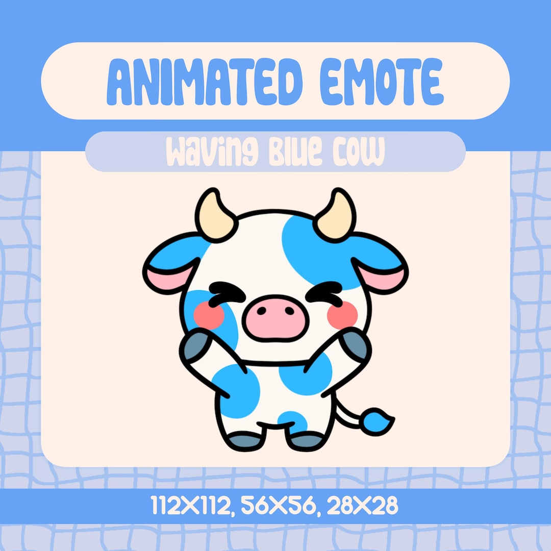 Kawaii Waving Blue Cow Animated Emote for Twitch and Discord, Cute ...