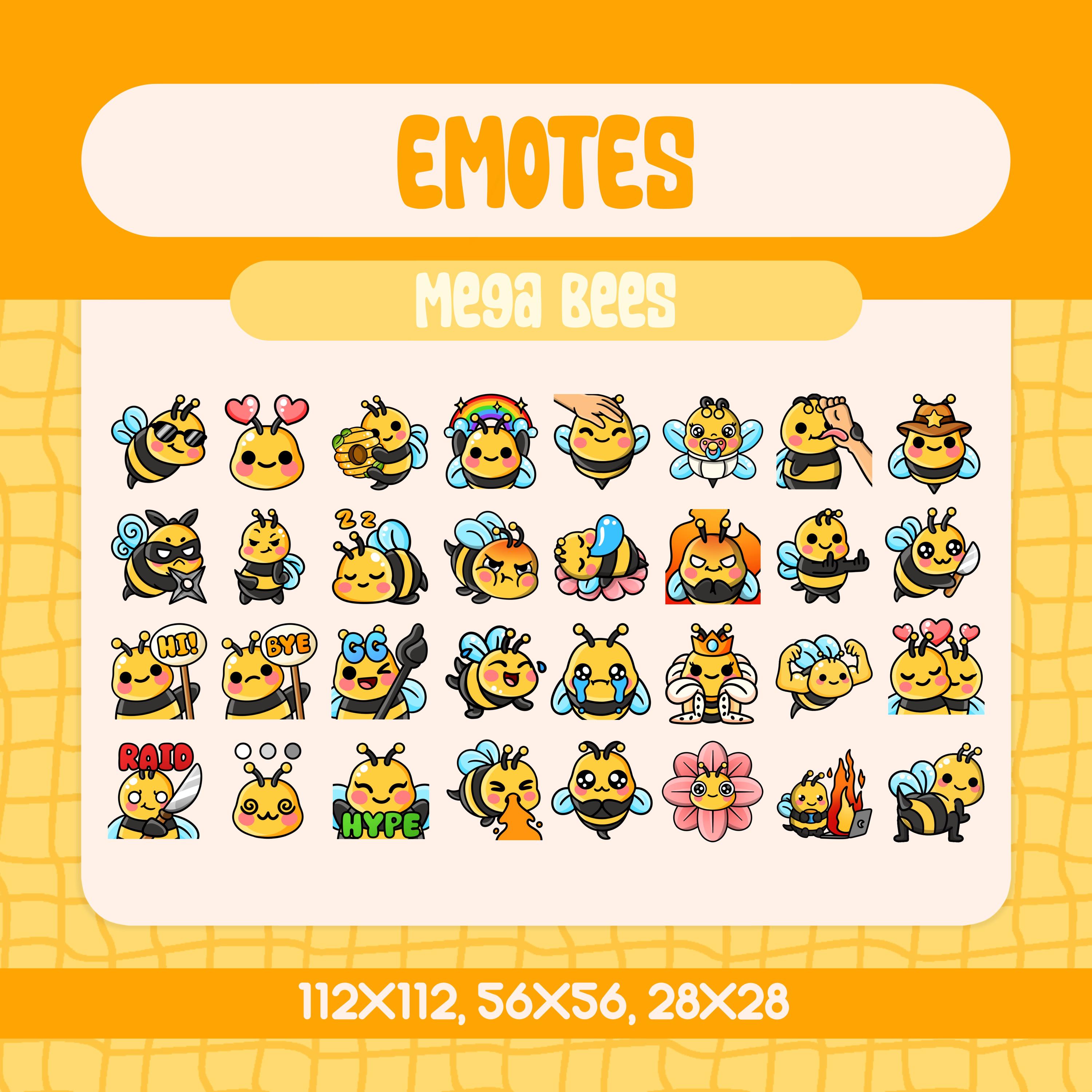 32 Kawaii Mega Bee Emote Pack for Twitch and Discord, Buzzing and Fun ...