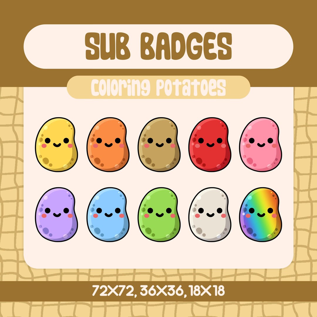 Kawaii Coloring Potatoes Sub Badges for Twitch and Discord, Cute Potato ...