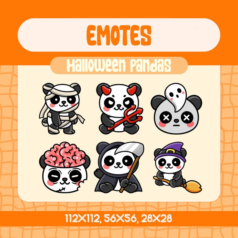 Kawaii Halloween Panda Emotes, Twitch and Discord Streamers (digital ...