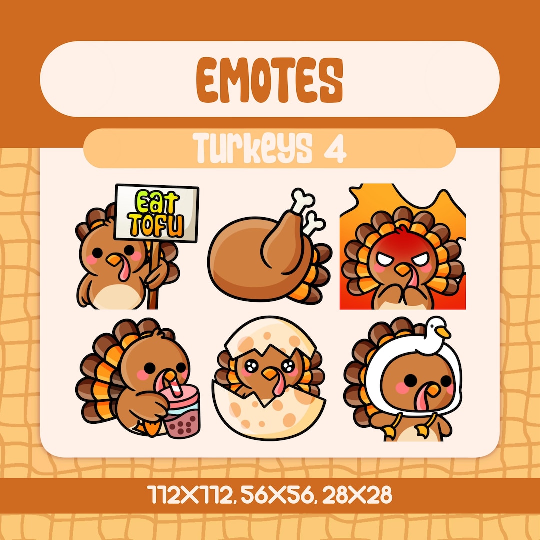 6 Kawaii Turkey Emotes Pack for Twitch and Discord, Funny Thanksgiving ...