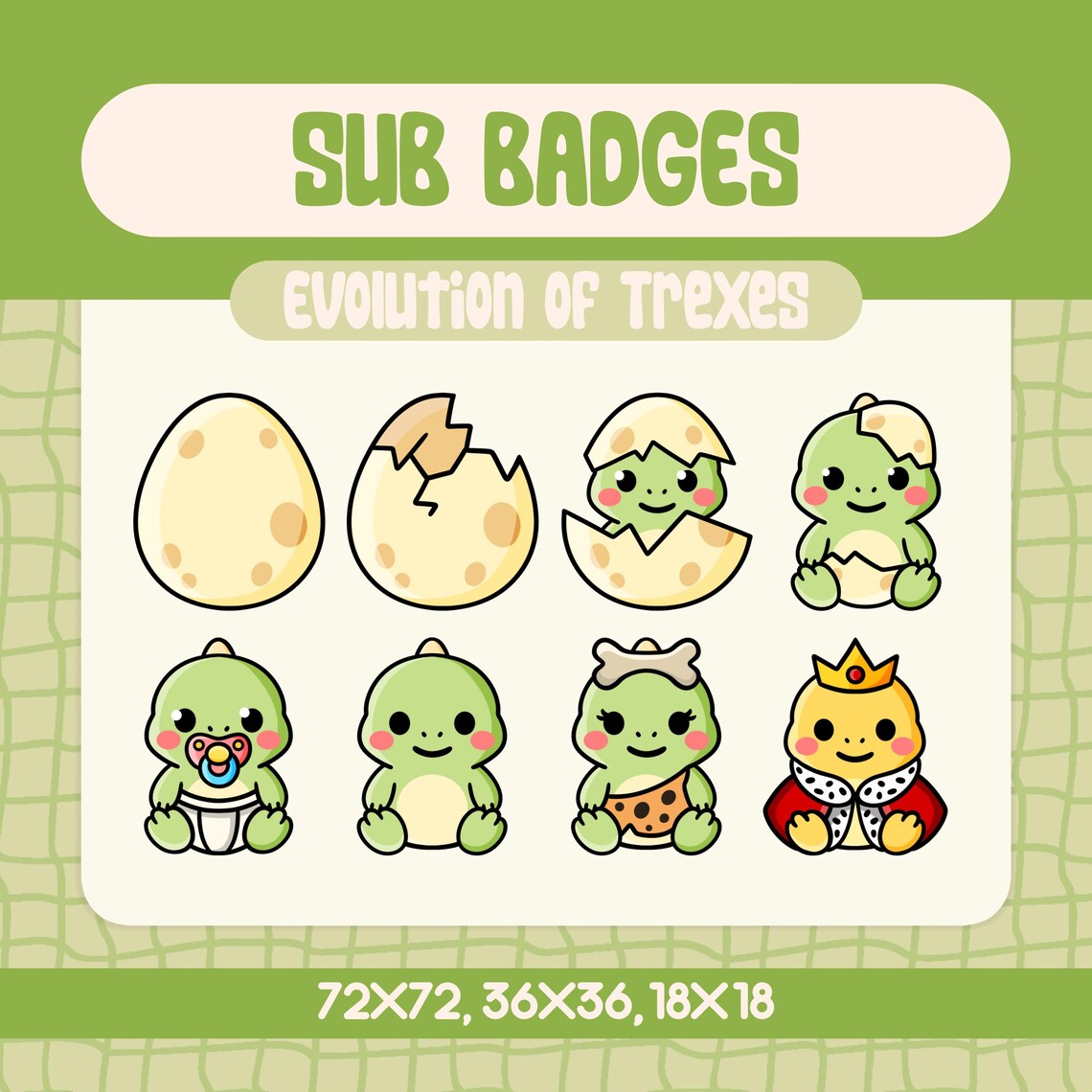 Kawaii Trex Evolution Sub Badges, Dino Twitch Badges (digital Download ...