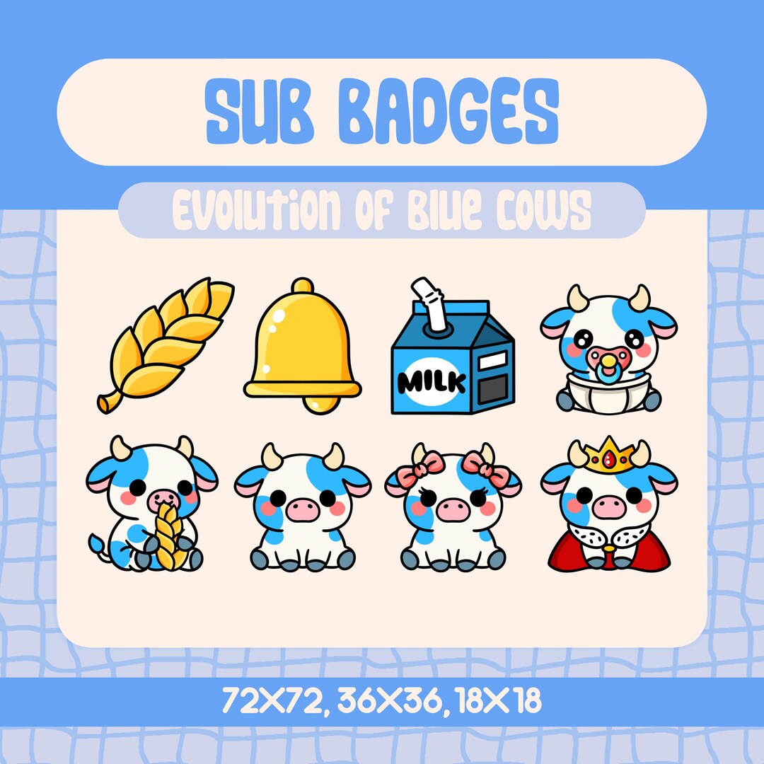 Kawaii Evolution of Blue Cows Sub Badges for Twitch, Cute Cow Growth ...