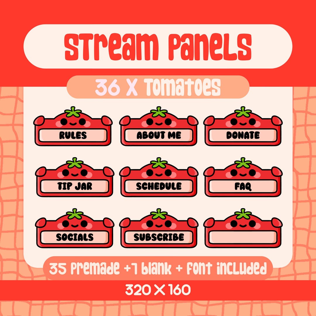 Kawaii Tomato Stream Panels, Twitch and Discord Overlays (digital ...