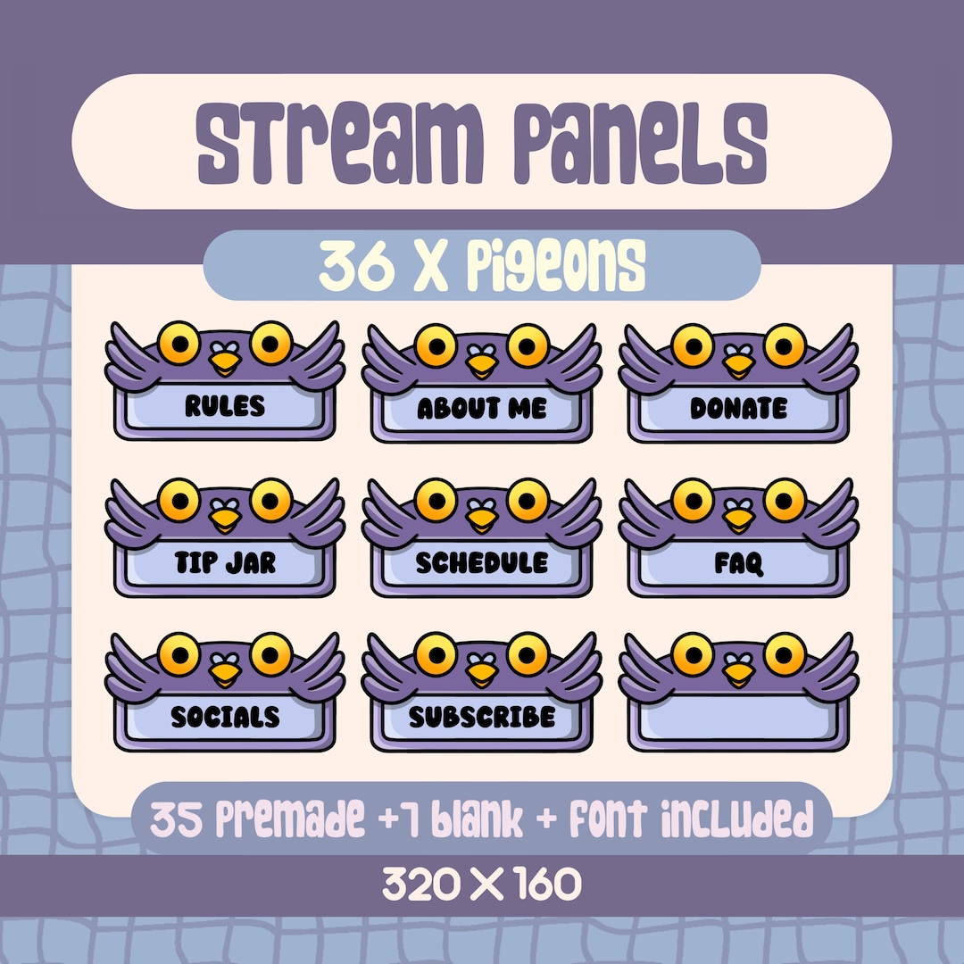 Kawaii Pigeon Stream Panels for Twitch or Discord, Cute Gamer Overlays ...