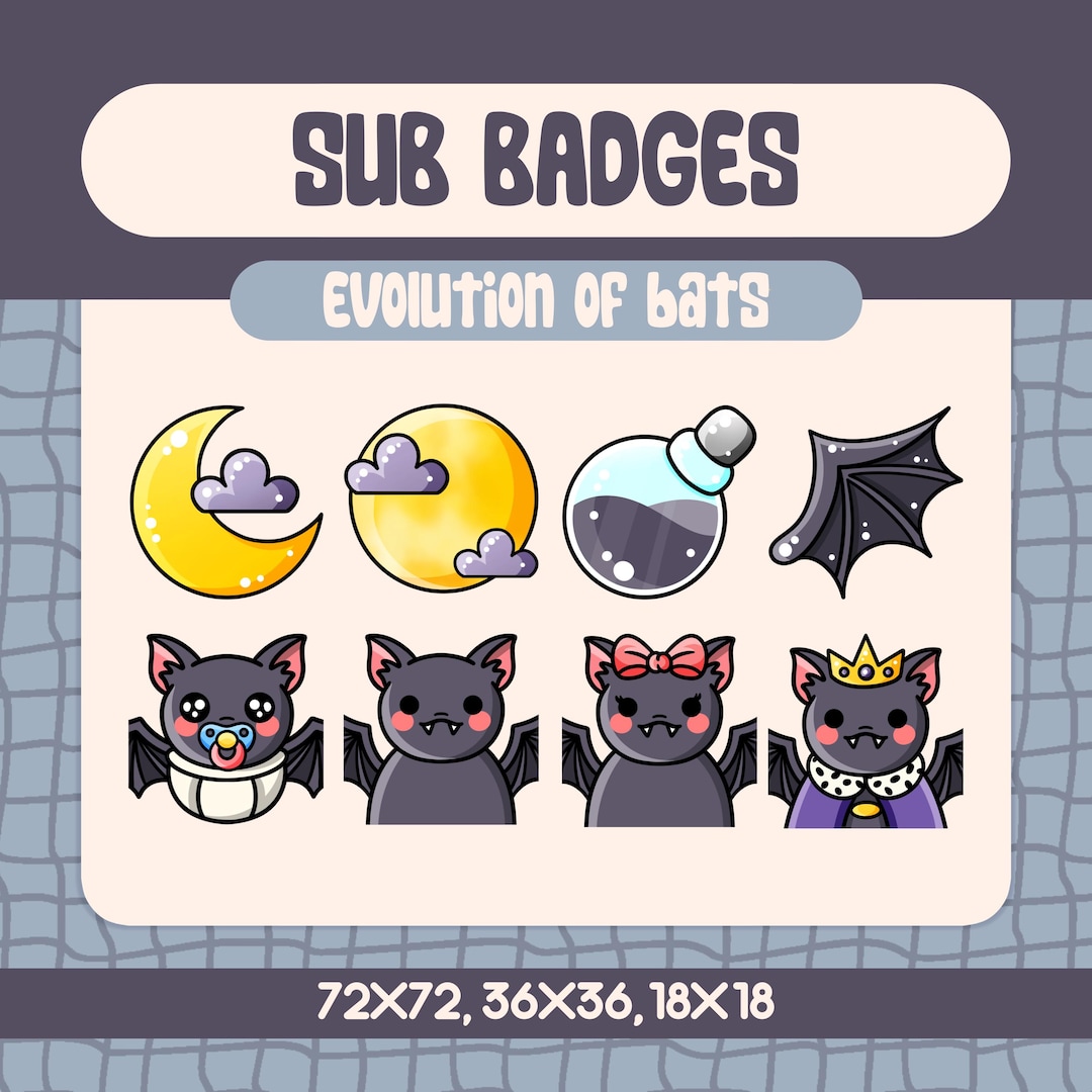 Kawaii Evolution of Bats Sub Badges for Twitch, Cute and Adorable Bat ...