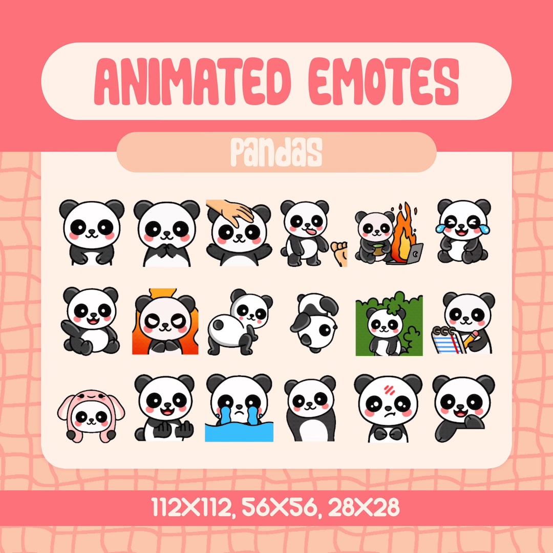 18 Animated Mega Panda Emote Pack for Twitch and Discord, Cute Panda ...