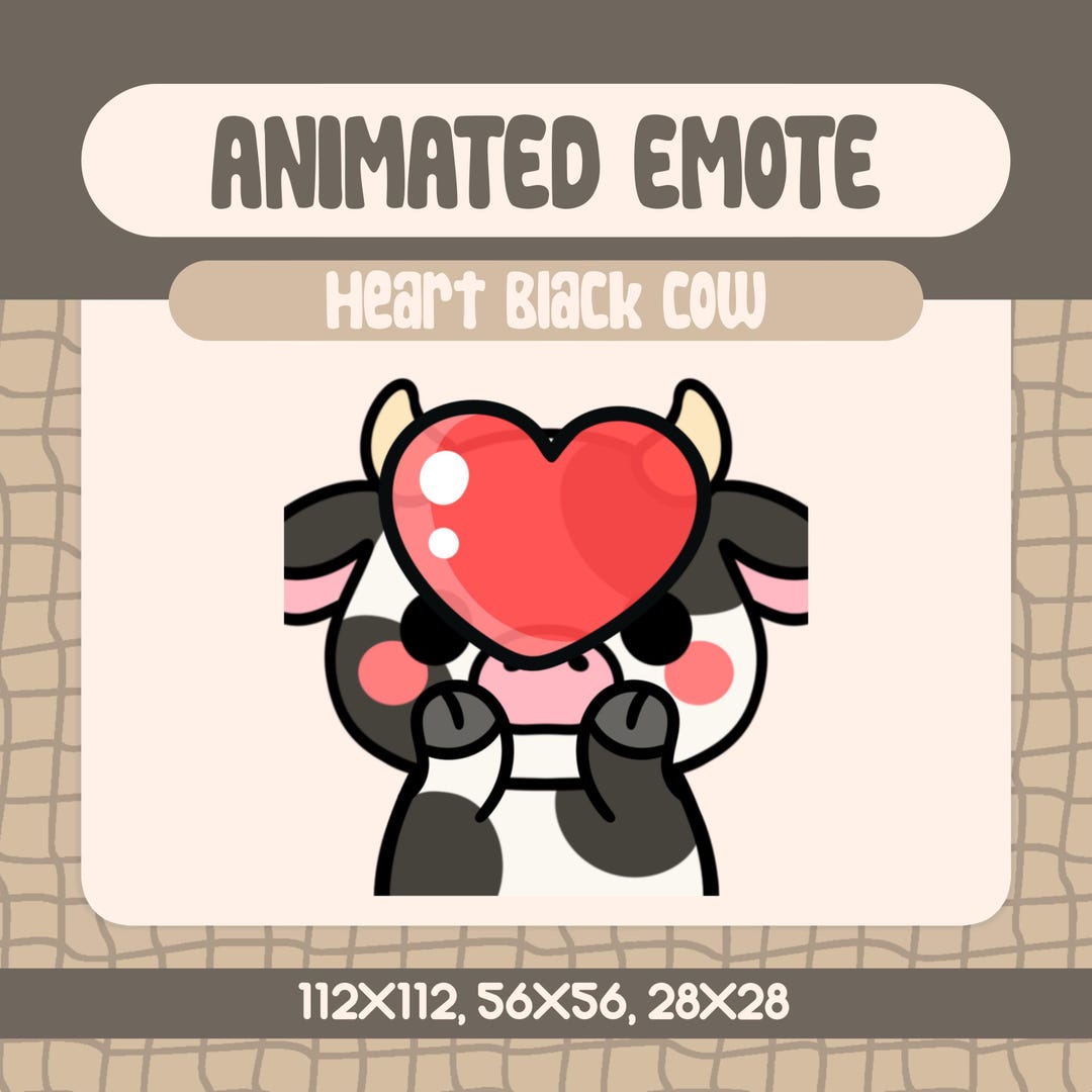 Kawaii Black Cow Animated Emote, Heart Graphic (digital Download) - Etsy