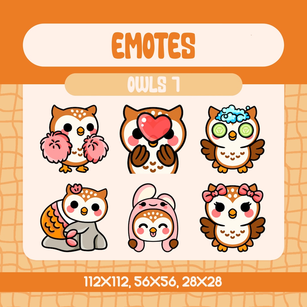 6 Kawaii Owl Emotes Pack for Twitch and Discord, Cute Bird Expressions ...