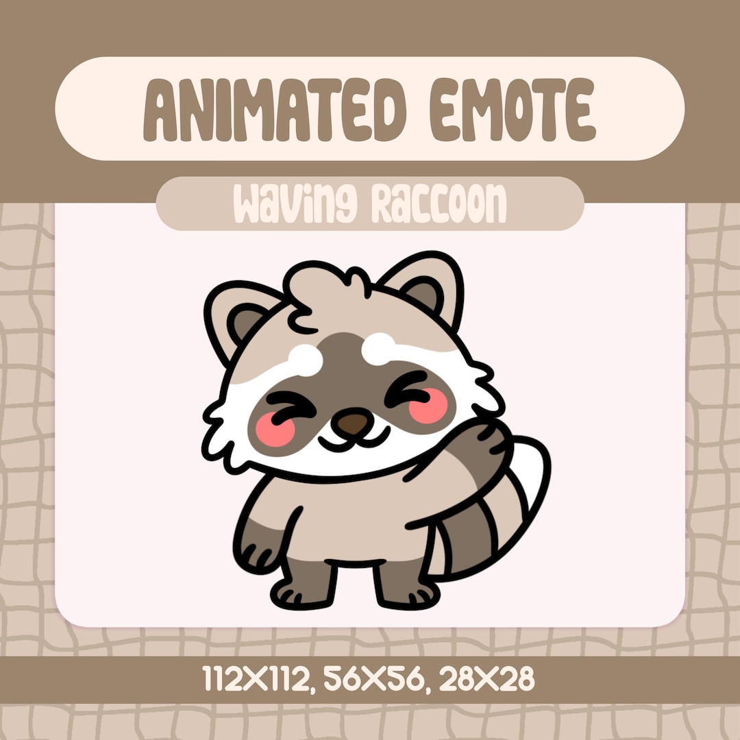Kawaii Waving Raccoon Animated Emote for Twitch and Discord, Cute Hello ...