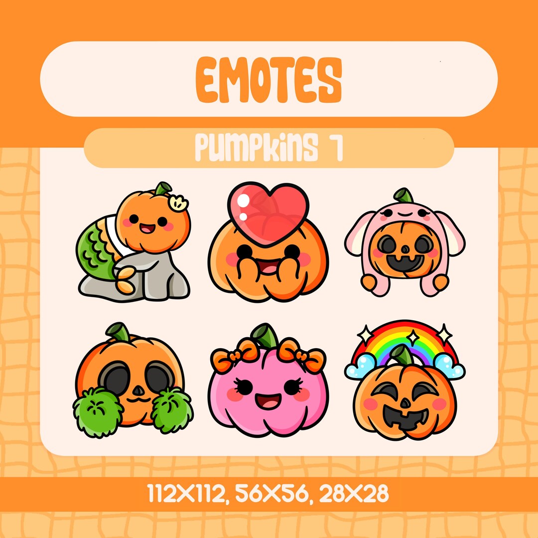 6 Kawaii Pumpkin Emotes Pack for Twitch and Discord, Cute Halloween ...