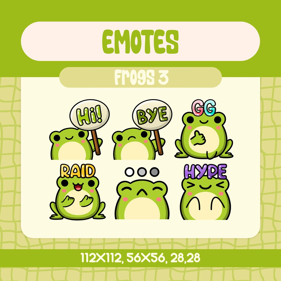 Kawaii Frog Emote Pack for Streamers, Fun Frog Twitch Emote Set With Hi ...