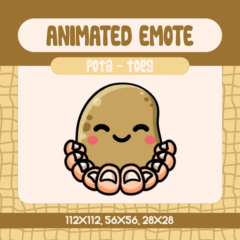 Kawaii Potato Toes Animated Emote for Twitch, Discord (digital Download ...