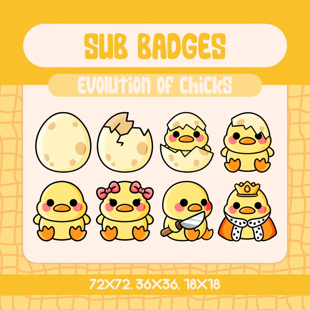 Kawaii Chick Evolution Twitch Sub Badges, Cute Yellow Growth Set ...