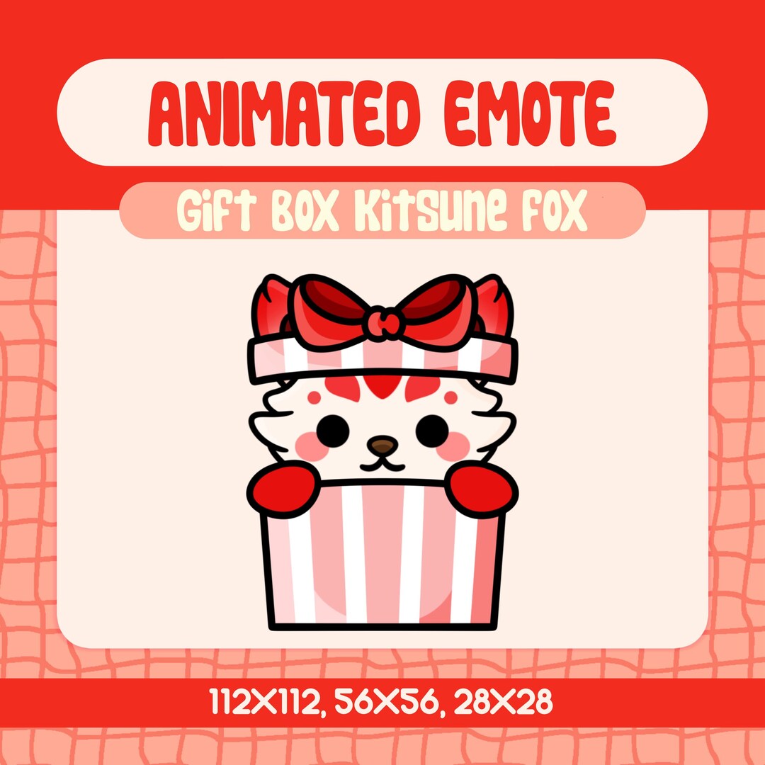 Red Gift Box Kitsune Fox Animated Emote for Twitch, Cute Surprise ...