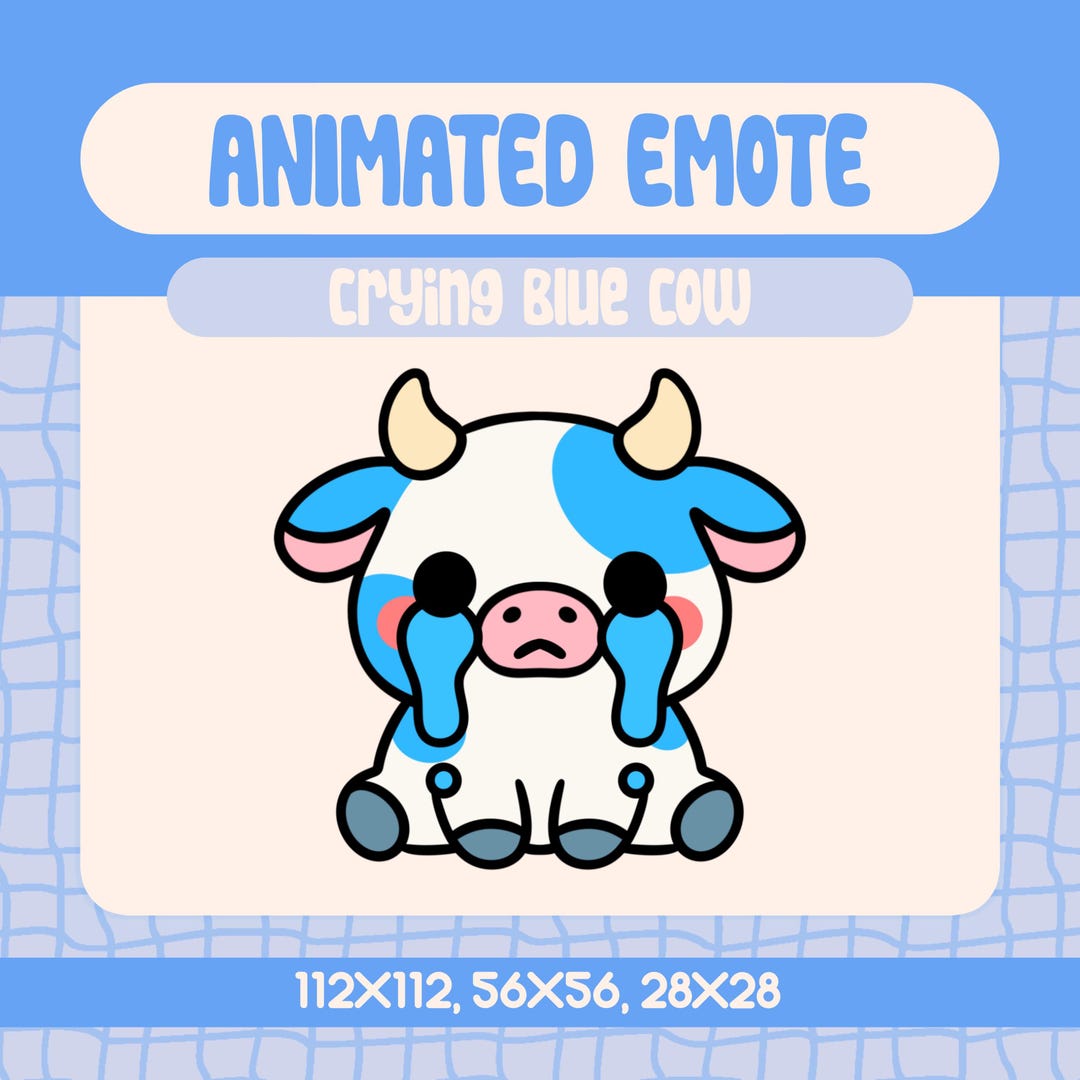 Sad Crying Blue Cow Animated Emote for Twitch and Discord, Kawaii Farm ...
