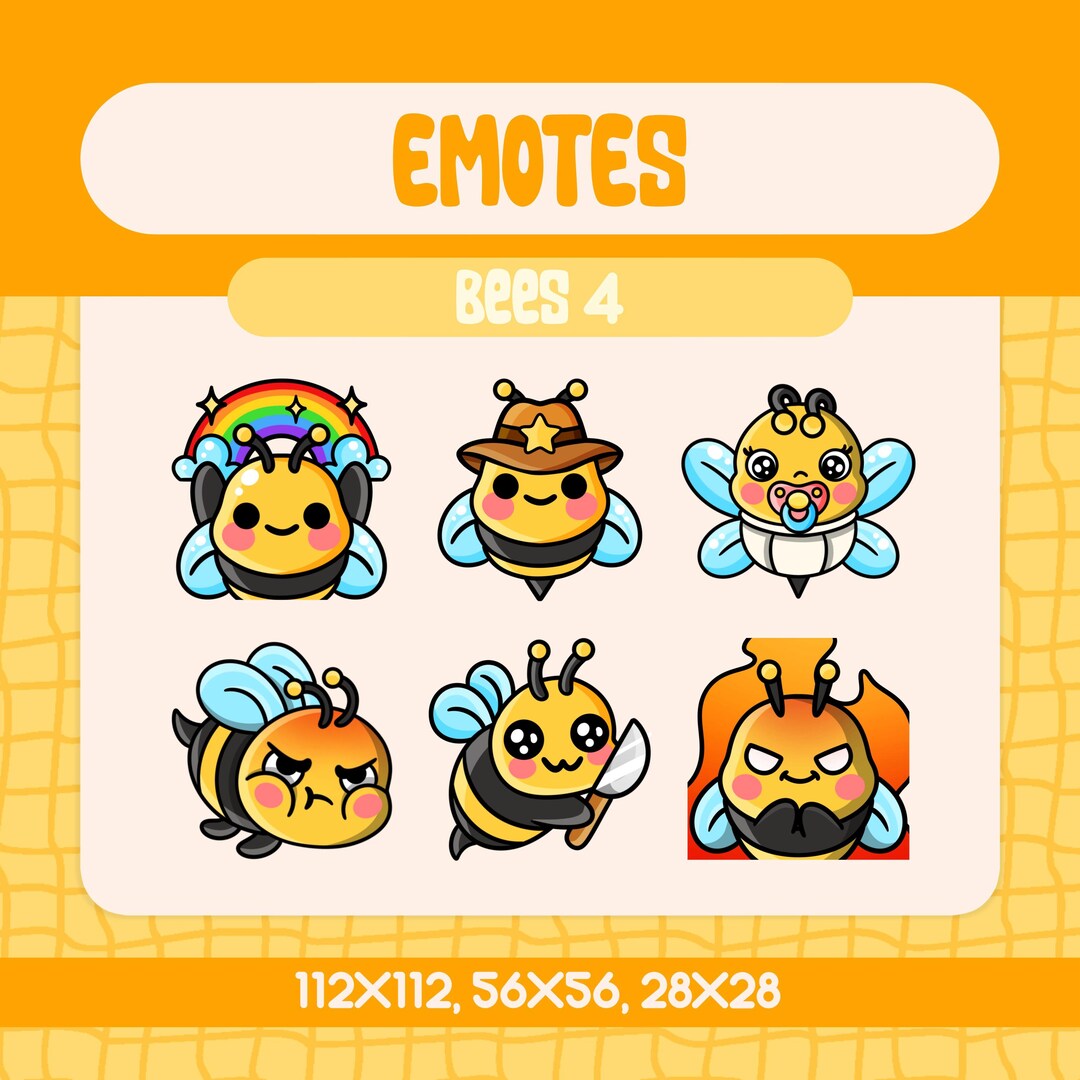 Kawaii Bee Emote Pack for Twitch and Discord, 6 Playful and Cute Bee ...
