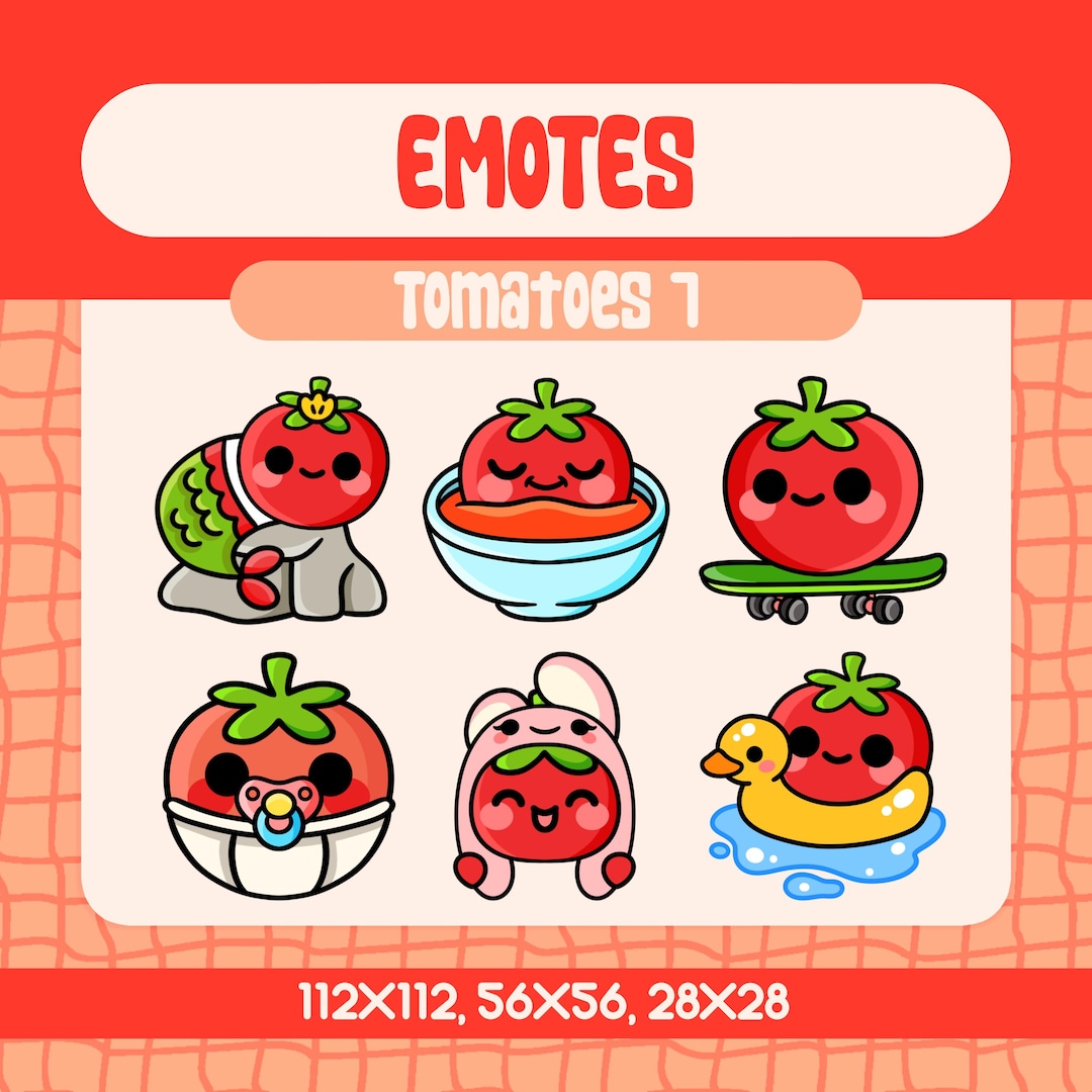 6 Kawaii Tomato Emotes Pack for Twitch and Discord, Cute Veggie Emote ...